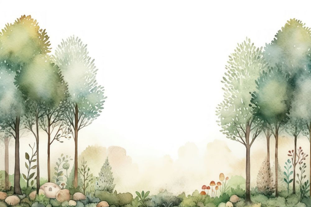 Watercolor forest border vegetation landscape | Free Photo Illustration ...