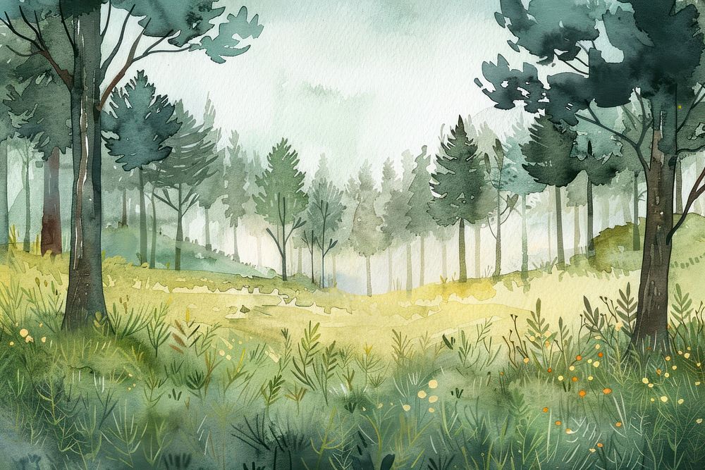 Watercolor forest scene backdrop vegetation | Free Photo Illustration ...