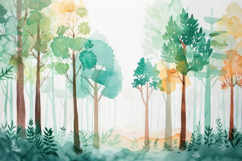 Watercolor forest scene backdrop vegetation | Free Photo Illustration ...