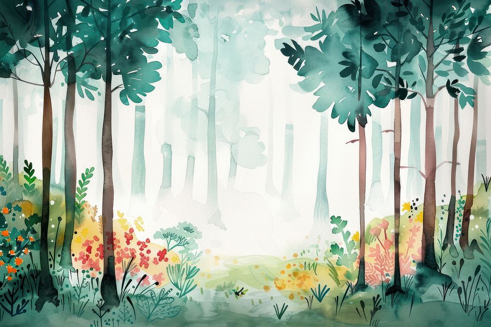 Watercolor forest scene backdrop vegetation | Free Photo Illustration ...