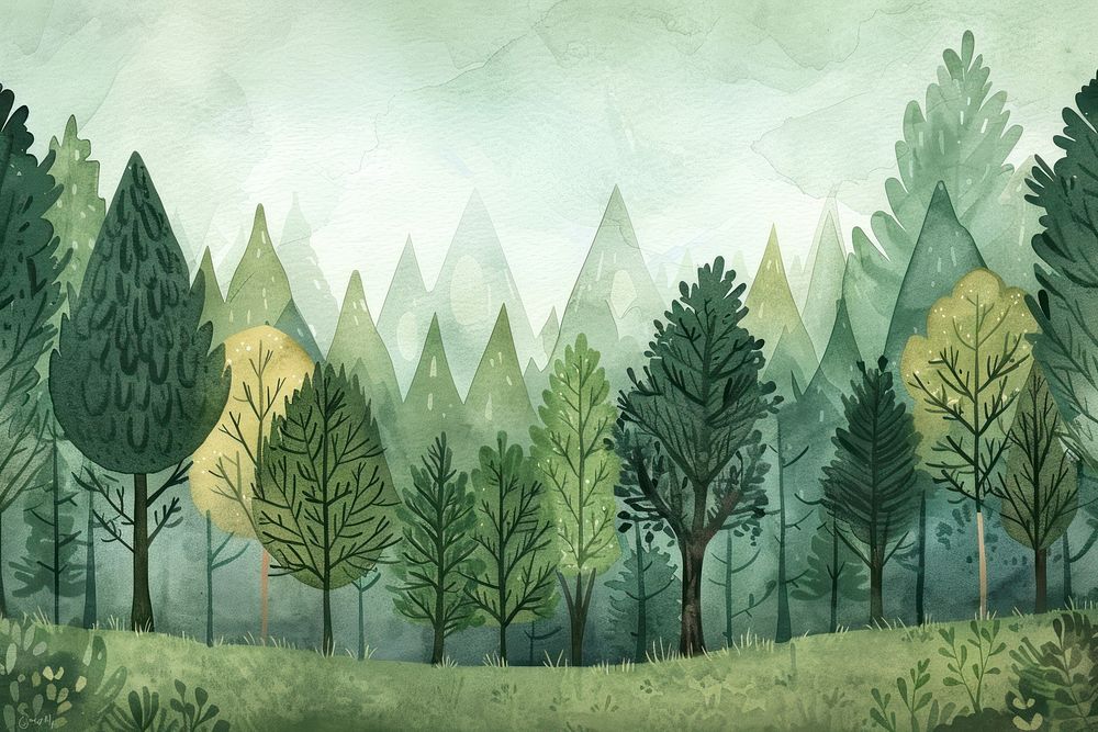 Watercolor forest scene backdrop vegetation | Free Photo Illustration ...