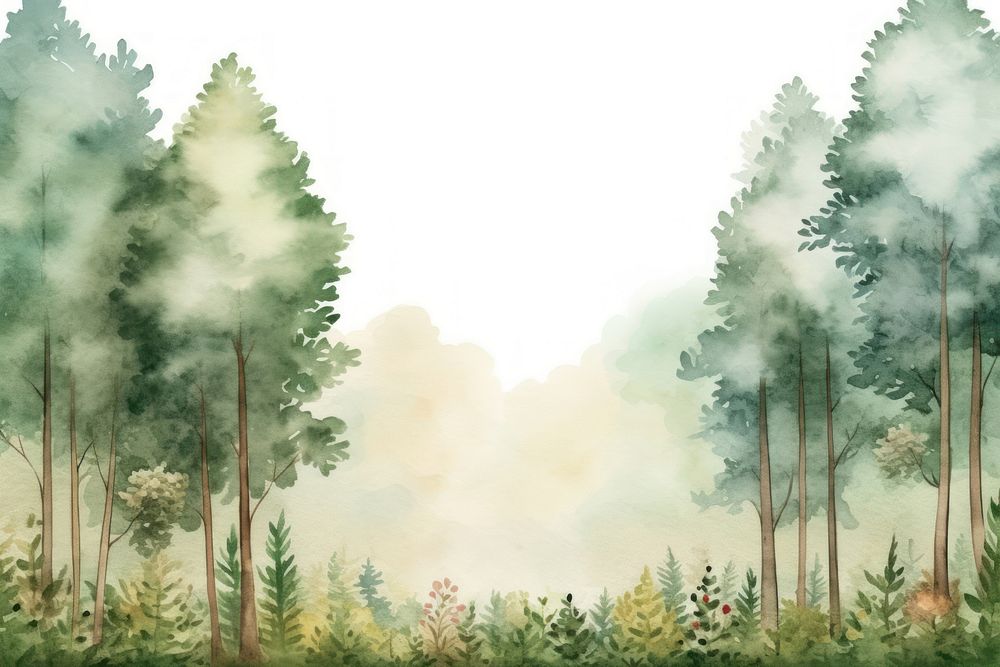 Watercolor pastel forest border vegetation | Free Photo Illustration ...