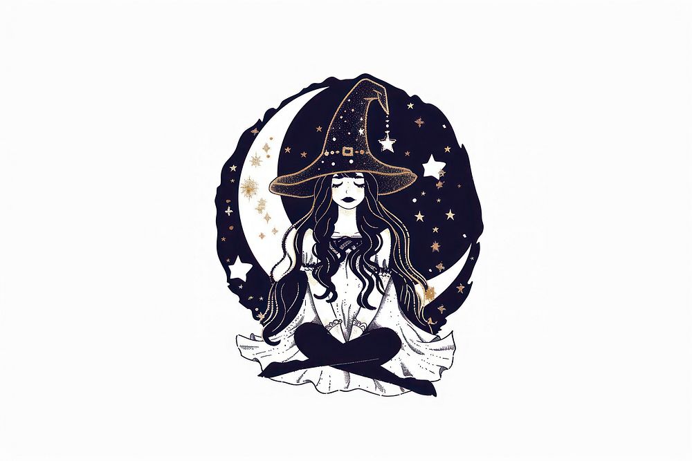 Mystical witch meditating under moon. | Free Photo Illustration - rawpixel