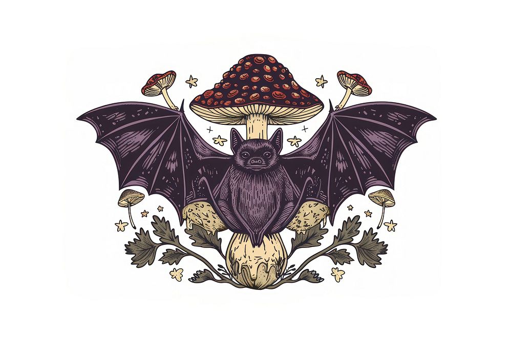 Bat, mushrooms, mystical, nature, illustration | Free Photo ...