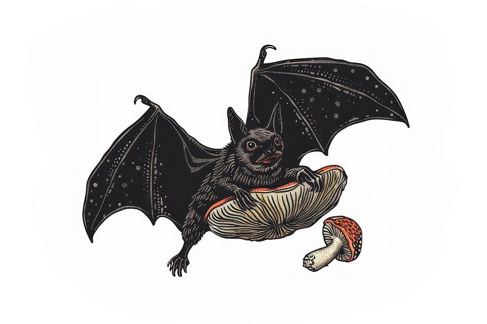 Bat with mushrooms illustration | Free Photo Illustration - rawpixel