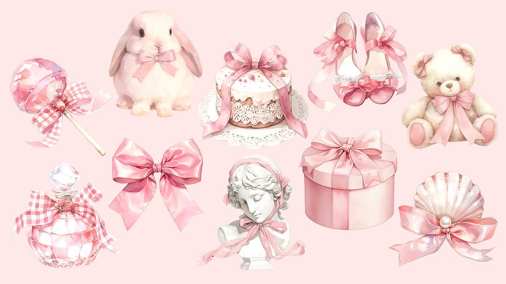 Watercolor pink coquette element set | Free Photo - rawpixel