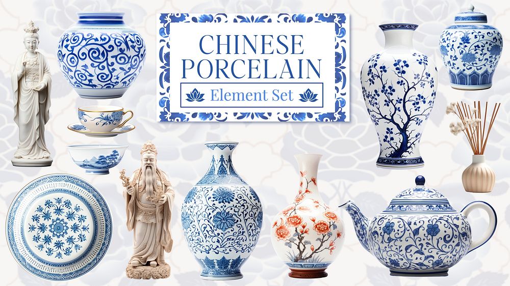 Chinese porcelain ceramic element set | Free Photo - rawpixel