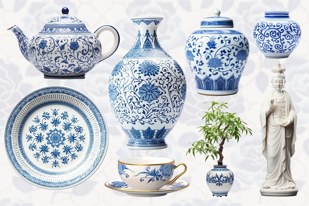 Chinese porcelain ceramic element set | Free Photo - rawpixel