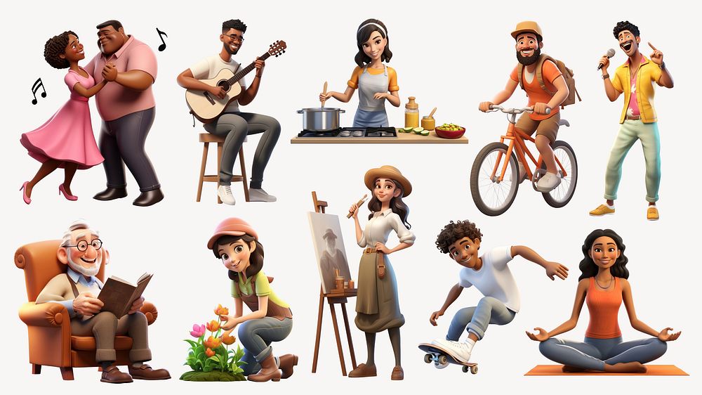 3d character hobby element set | Free Photo - rawpixel