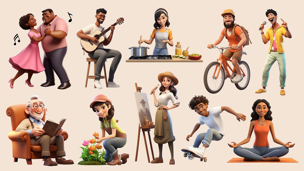 3d character hobby element set | Free Photo - rawpixel