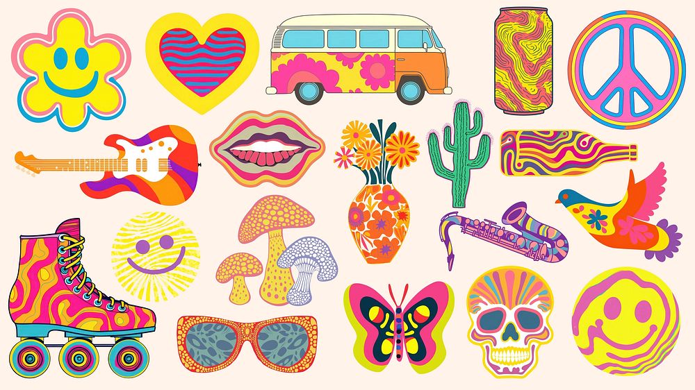 retro groovy element set | Free Photo - rawpixel