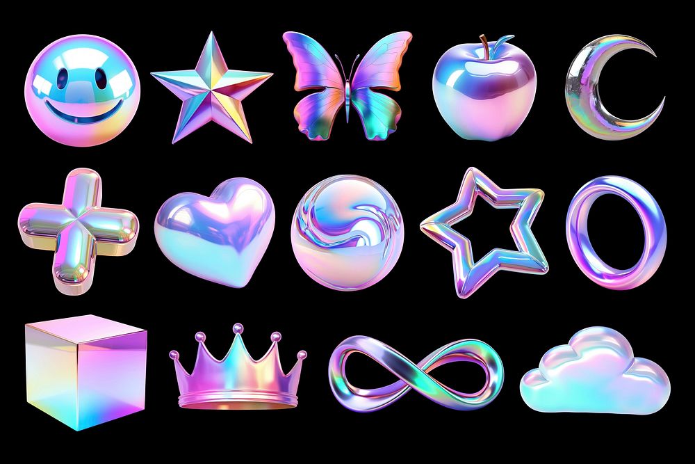 3d iridescent icon element set | Free Photo - rawpixel