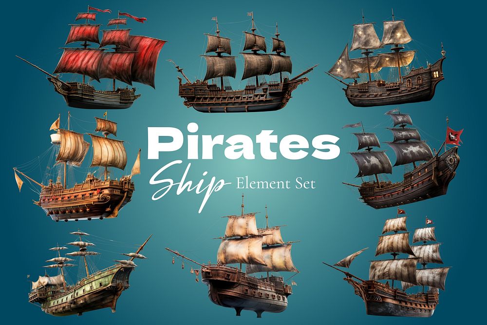 Pirate ship design element set | Free Photo - rawpixel