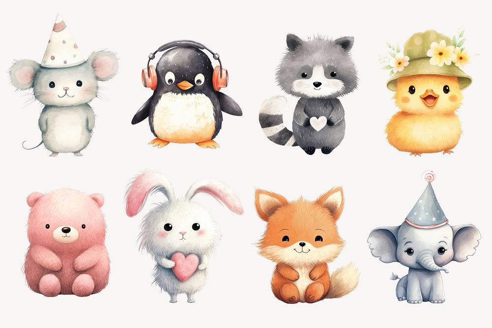 Cute animal character illustration element | Free Photo - rawpixel