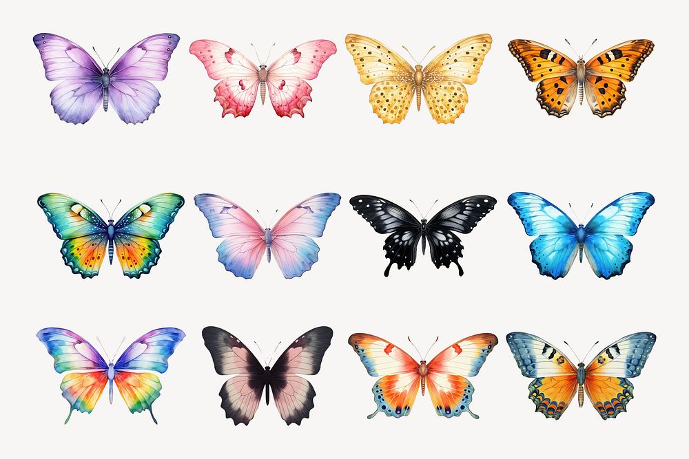 Watercolor butterfly element set | Free Photo - rawpixel
