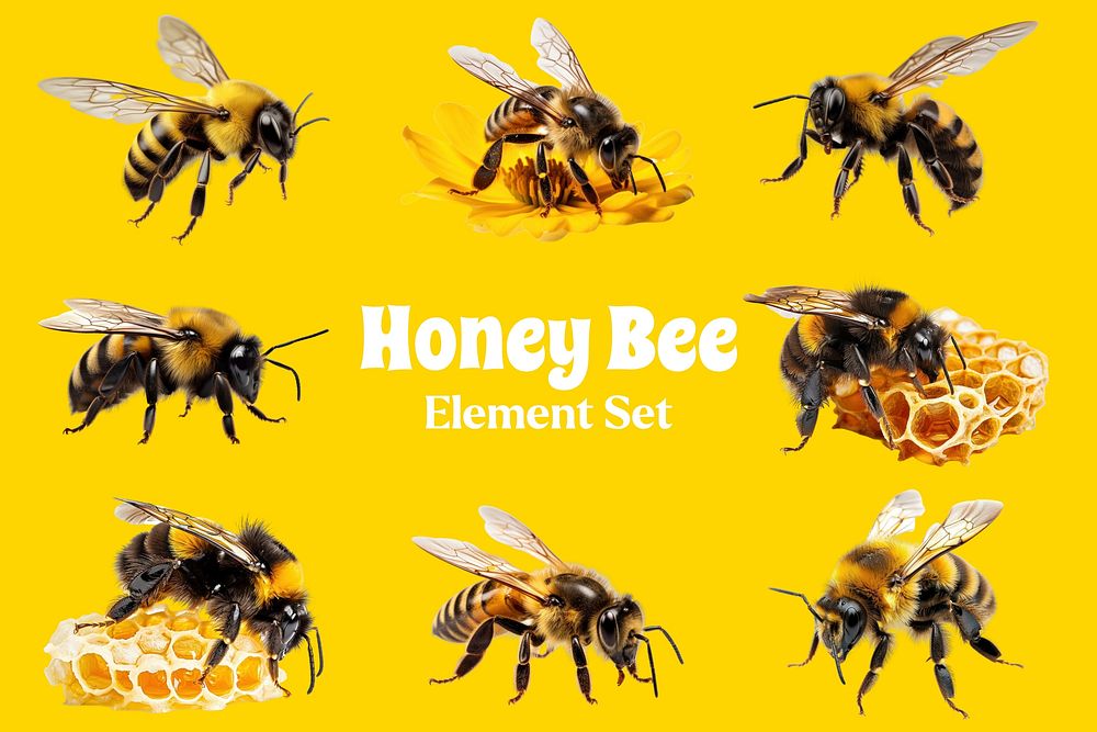 Honey bee design element set | Free Photo - rawpixel