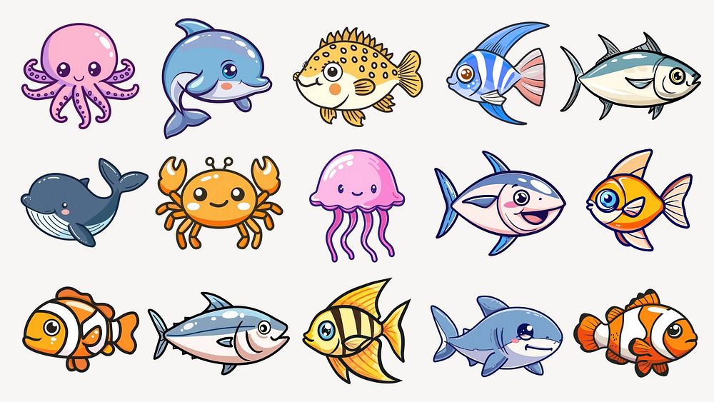 Cute aquatic animal cartoon design | Free Photo - rawpixel