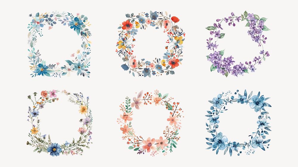 Watercolor flower frame element set | Free Photo - rawpixel