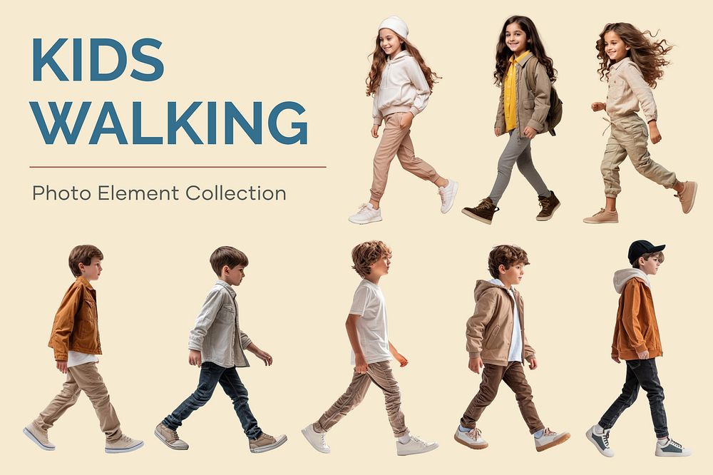 Diverse kids walking element set | Free Photo - rawpixel