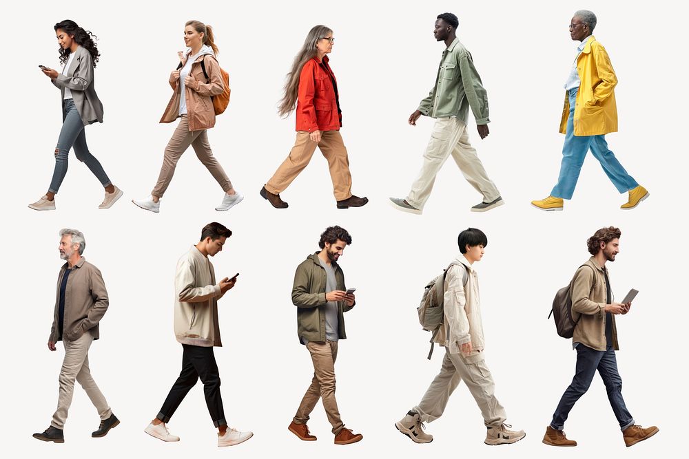 Diverse people walking element set | Free Photo - rawpixel