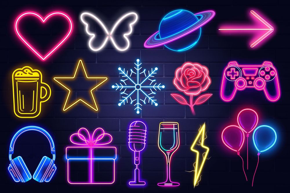 Neon icon element set | Free Photo - rawpixel