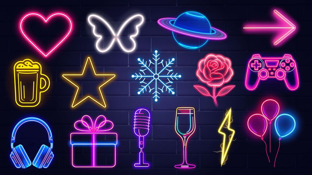 Neon icon element set | Free Photo - rawpixel
