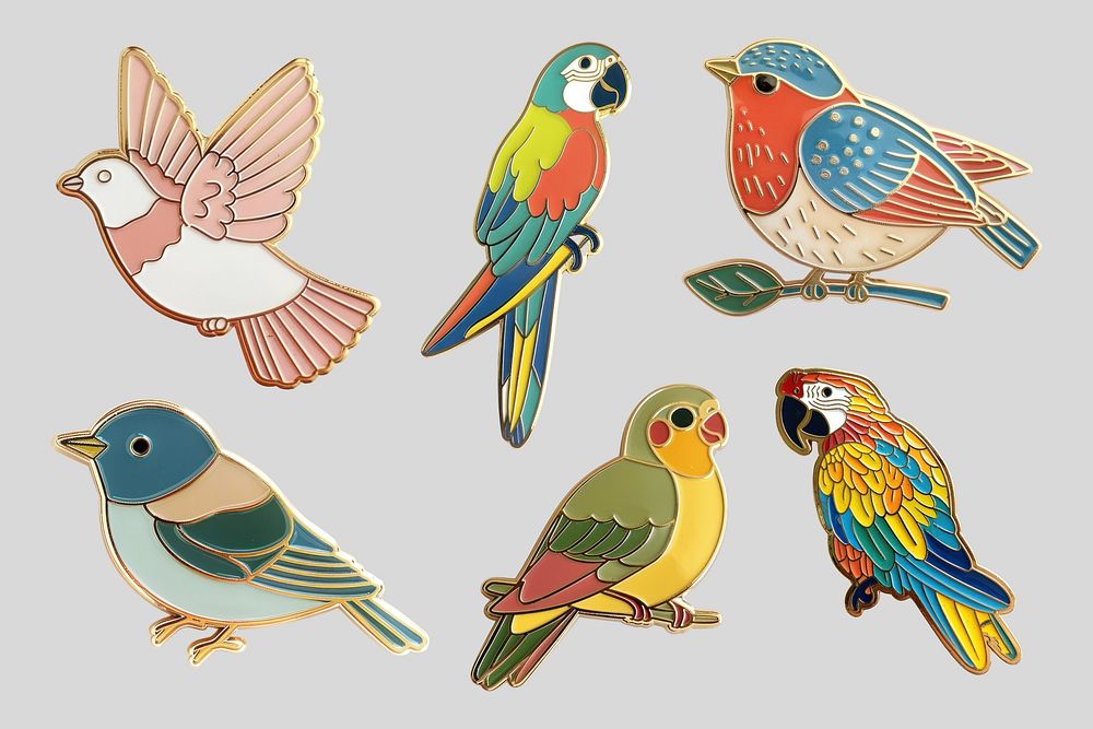 Enamel bird pin element set | Free Photo - rawpixel