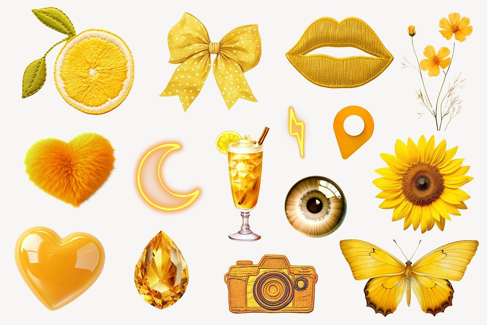 Yellow aesthetic design element set | Free Photo - rawpixel