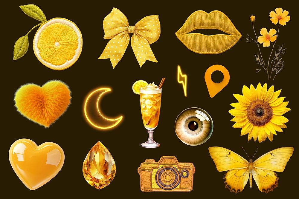 Yellow aesthetic design element set | Free Photo - rawpixel