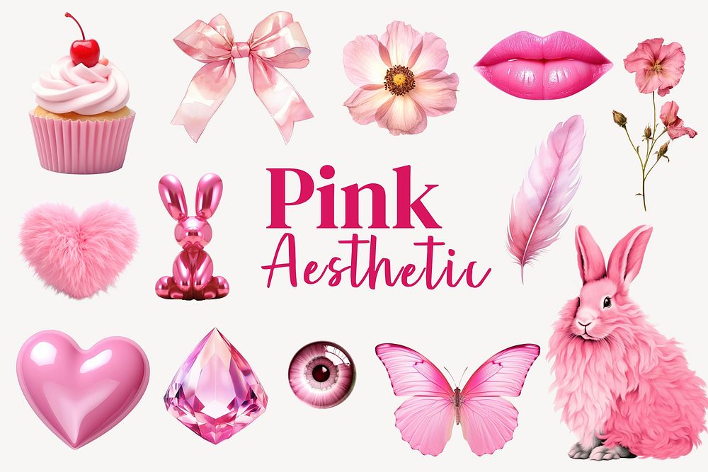 Pink aesthetic design element set | Free Photo - rawpixel