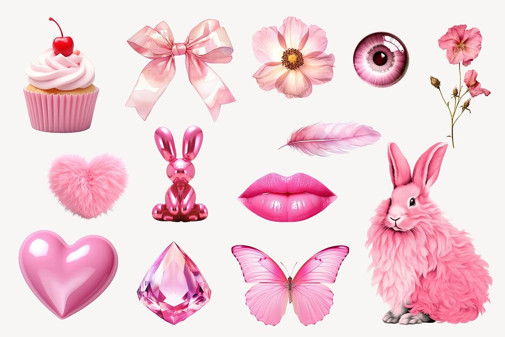 Pink aesthetic design element set | Free Photo - rawpixel