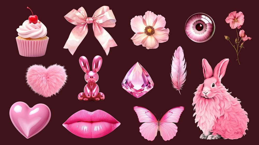 Pink aesthetic design element set | Free Photo - rawpixel