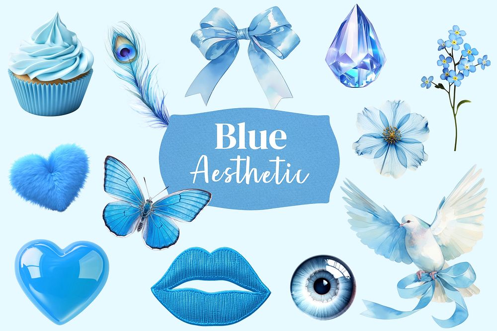 Blue aesthetic design element set | Free Photo - rawpixel