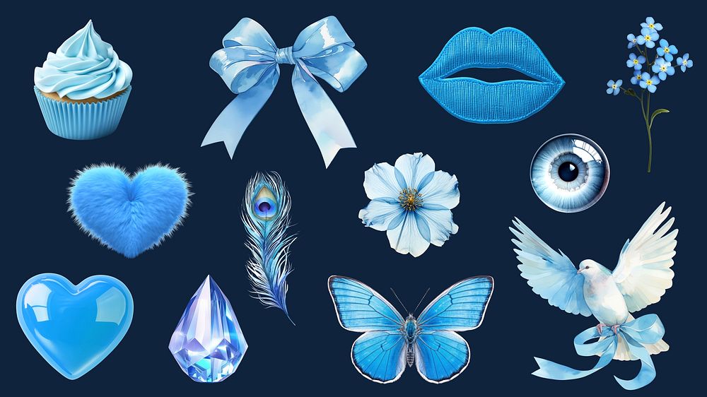 Blue aesthetic design element set | Free Photo - rawpixel