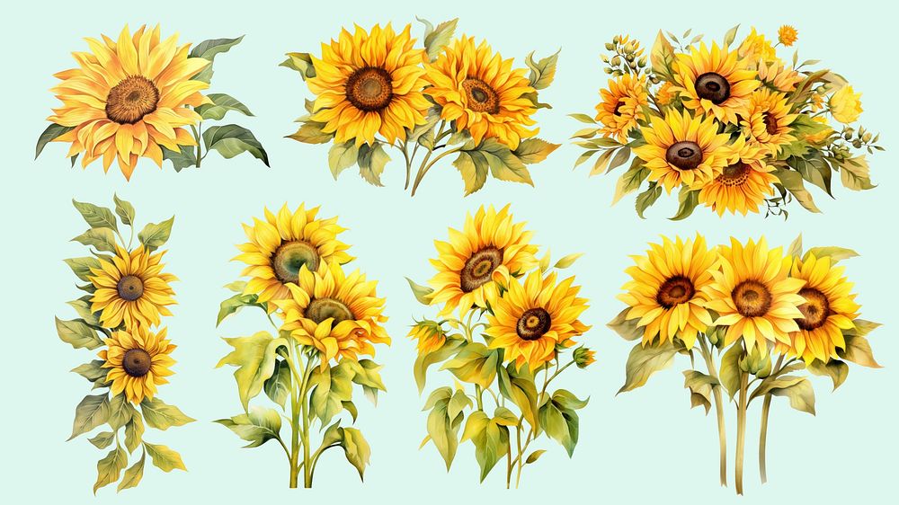 Sunflower element set | Free Photo - rawpixel
