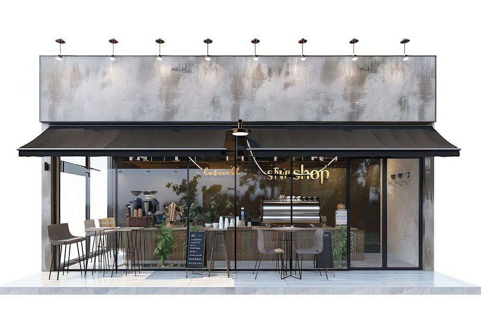 Modern cafe exterior with seating | Free Photo - rawpixel