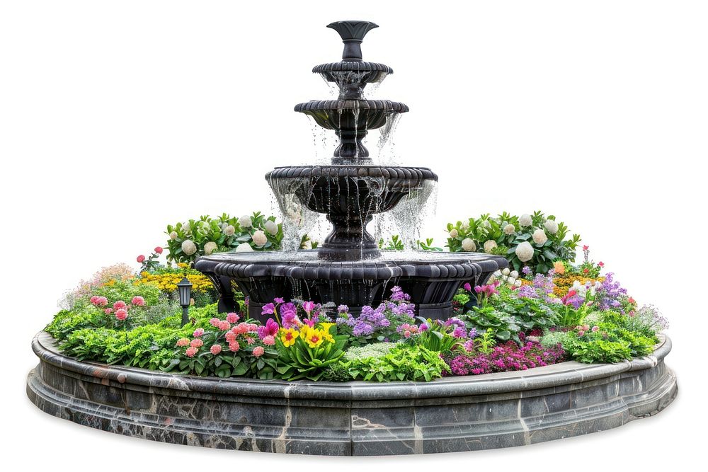 Elegant garden fountain with flowers | Free Photo - rawpixel