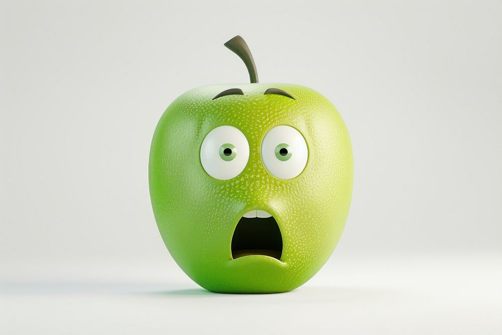 Surprised animated green apple | Free Photo - rawpixel