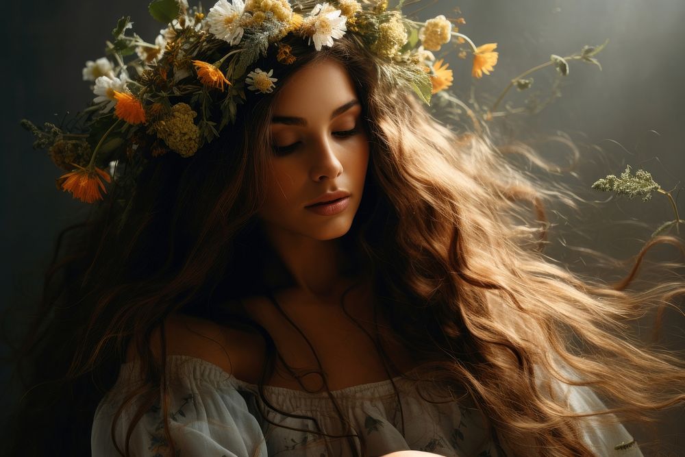 Ethereal woman with floral crown | Free Photo - rawpixel