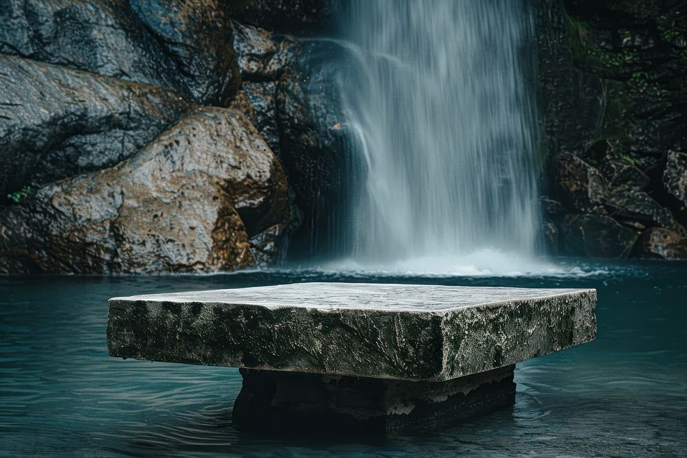 Serene waterfall with stone platform | Free Photo - rawpixel