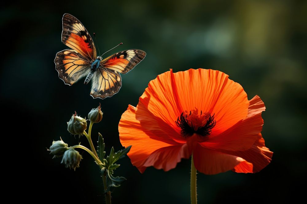 Butterfly near vibrant red flower | Free Photo - rawpixel