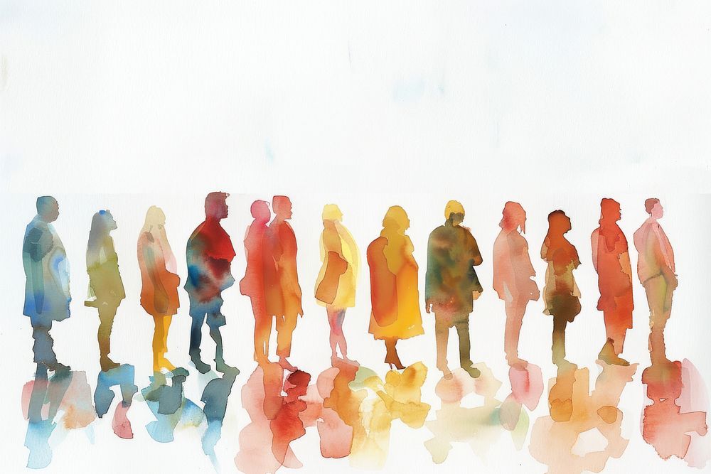 Colorful watercolor people queue | Free Photo Illustration - rawpixel