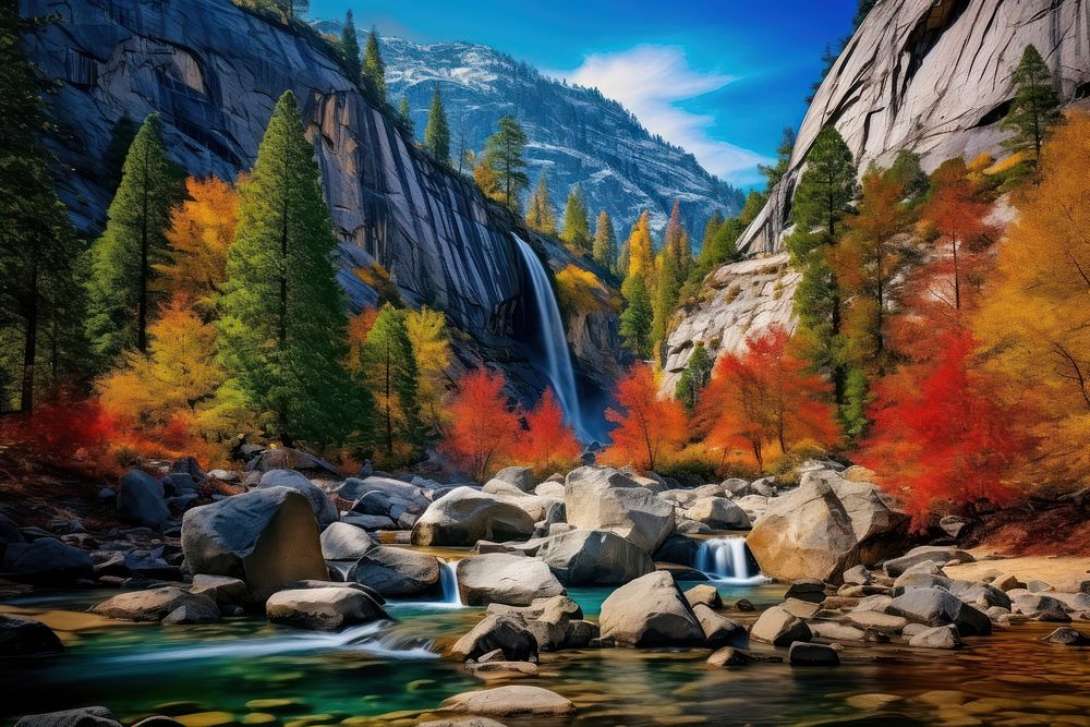 Scenic autumn waterfall landscape | Free Photo - rawpixel