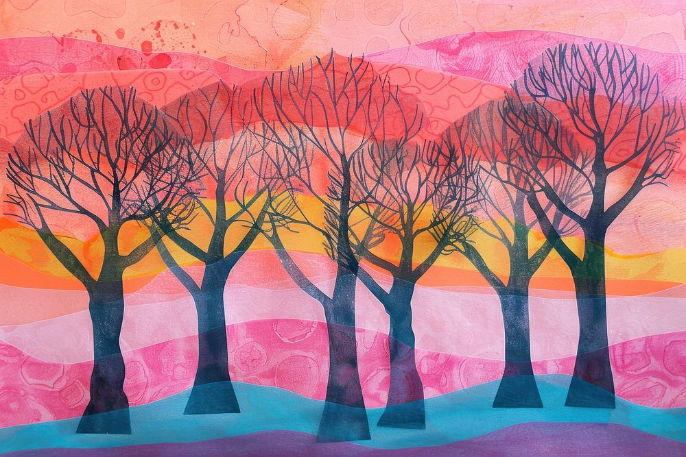 Colorful abstract trees landscape | Free Photo Illustration - rawpixel