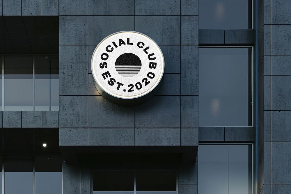 Modern building round sign mockup | Premium PSD Mockup - rawpixel