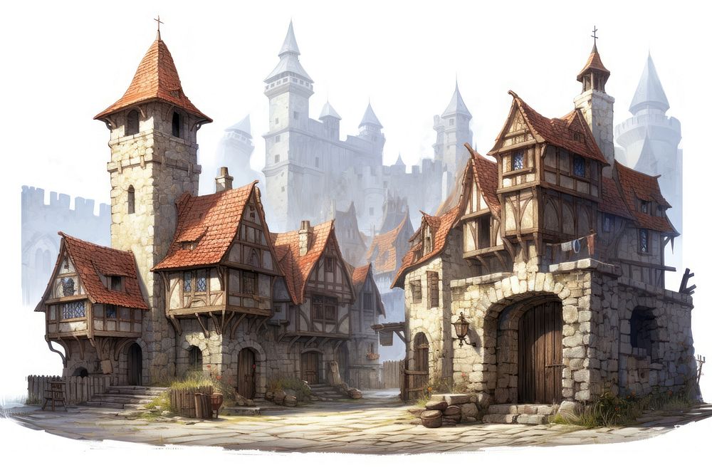 Medieval village with stone houses | Free Photo Illustration - rawpixel