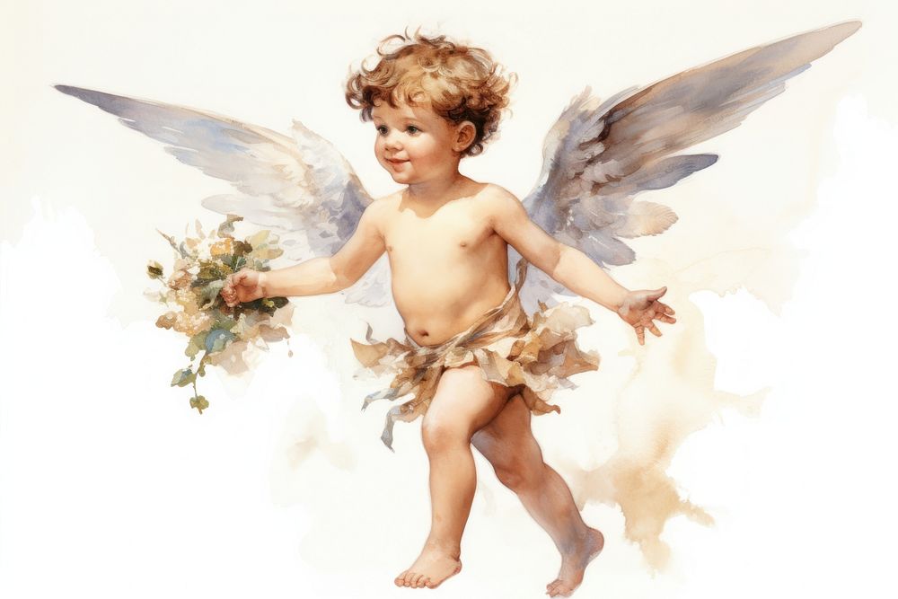Cherubic angel with floral bouquet | Free Photo - rawpixel