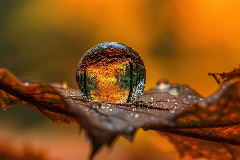 Autumn leaf crystal ball reflection | Free Photo - rawpixel