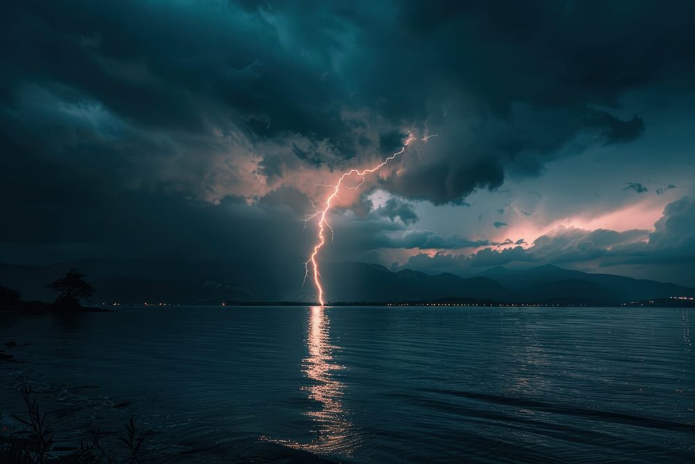 Dramatic lightning storm over water | Free Photo - rawpixel