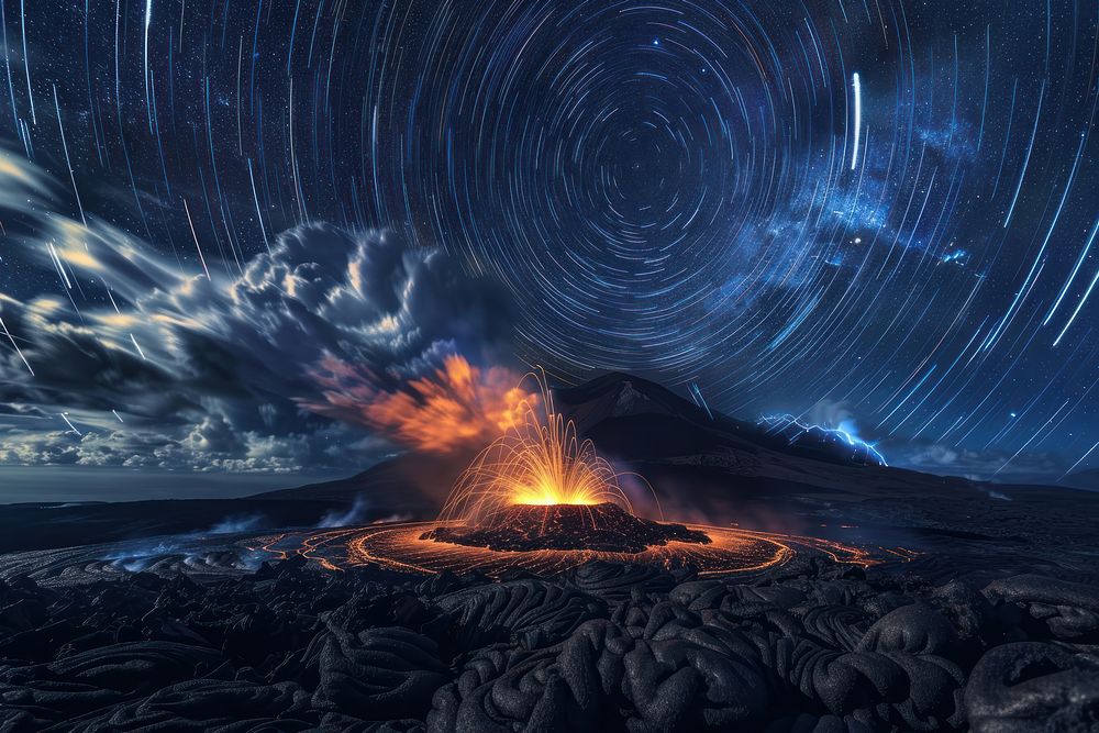 Volcano eruption under starry sky | Free Photo - rawpixel